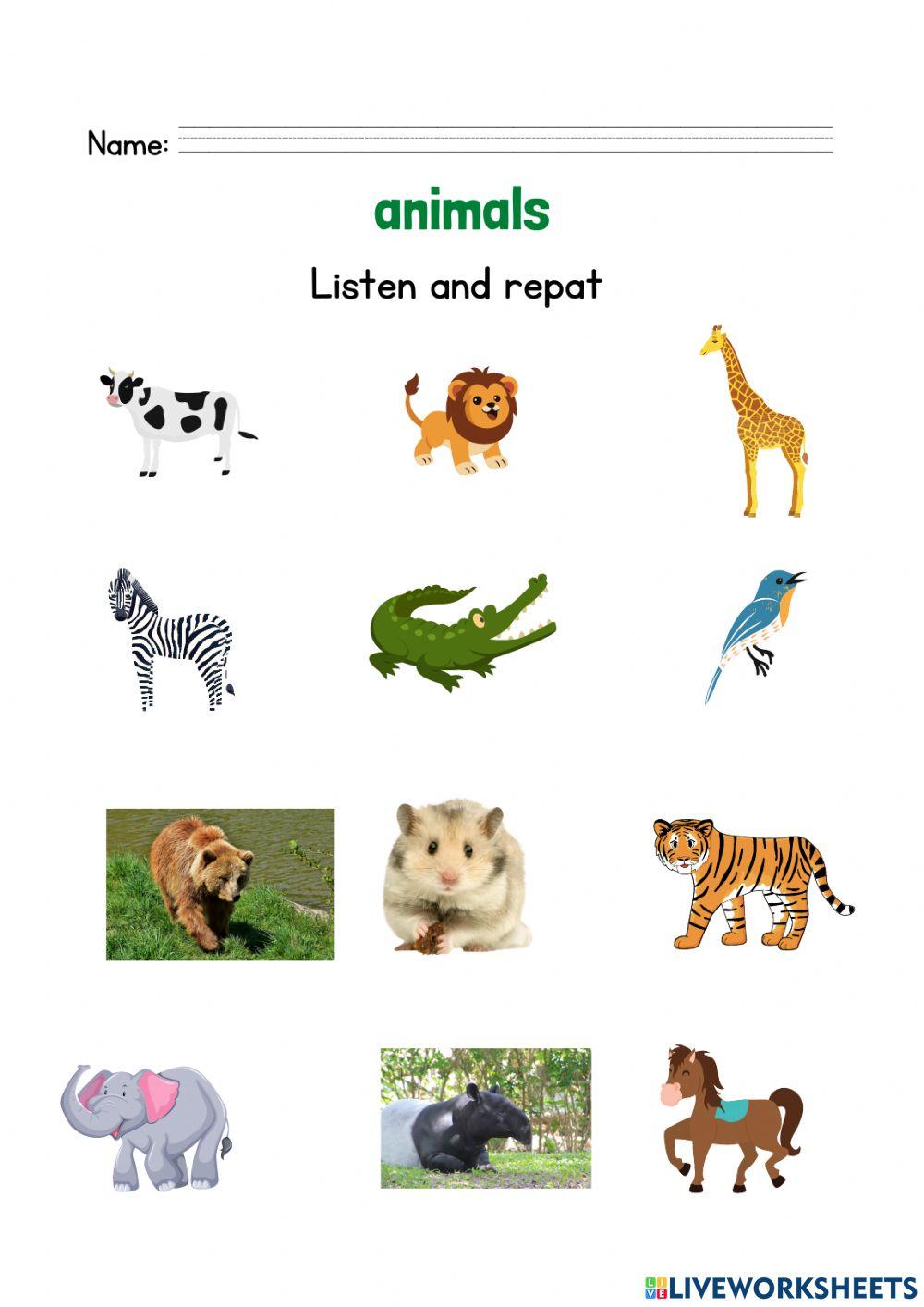 Animals online exercise for 4 | Live Worksheets