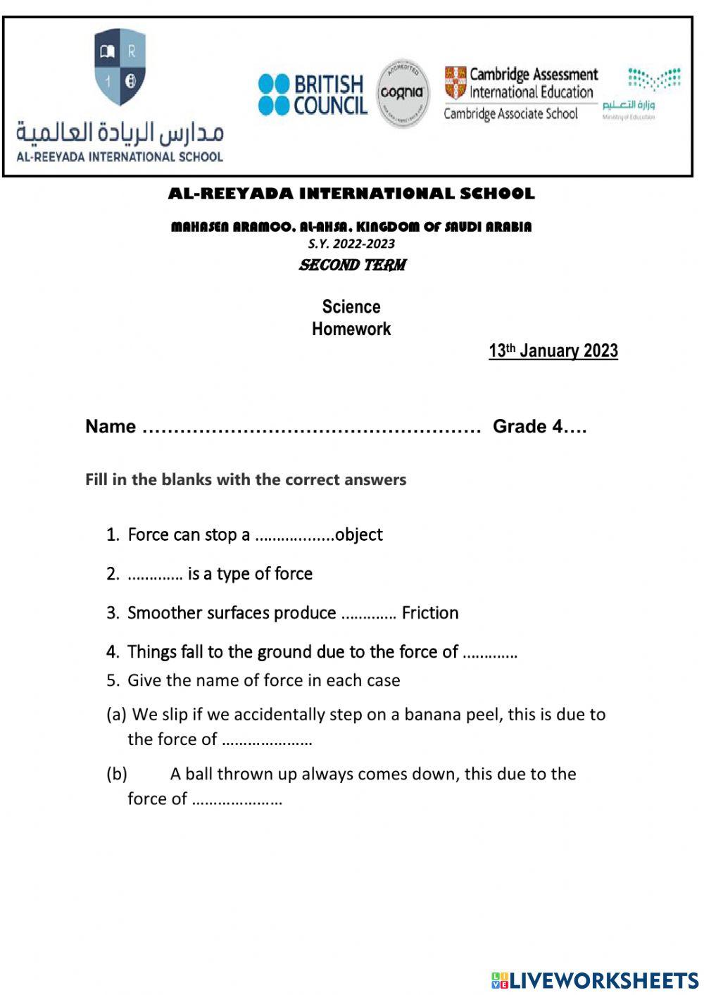 Home work interactive worksheet for Grade 4 | Live Worksheets