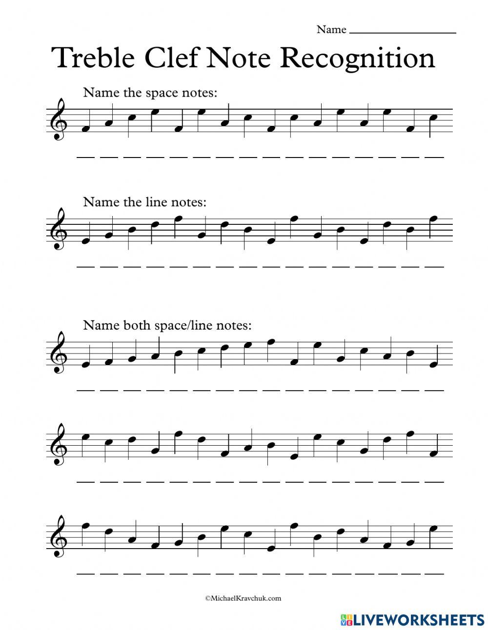 Note Names Treble Clef online exercise for | Live Worksheets