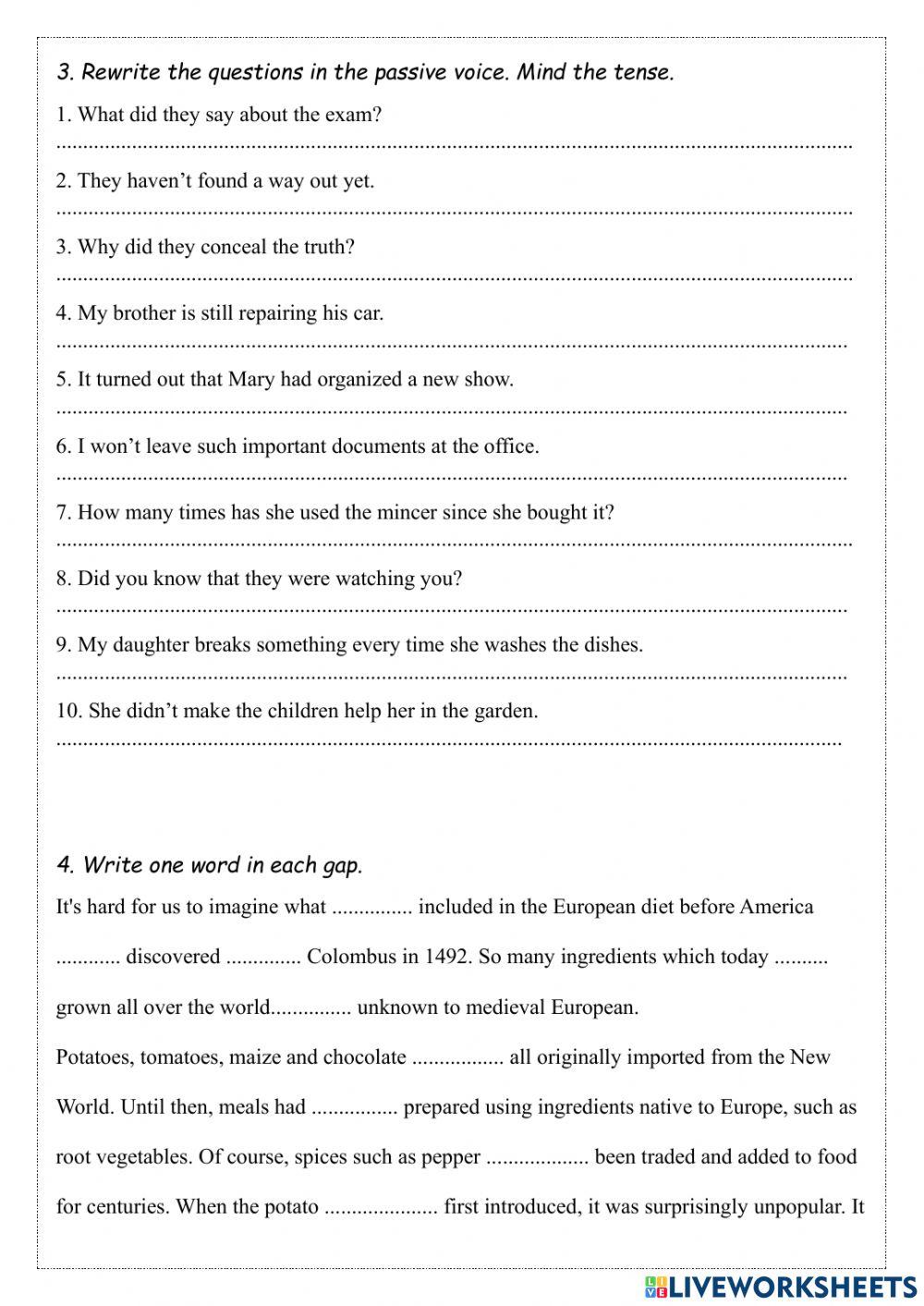 The Passive online pdf worksheet for 8 | Live Worksheets