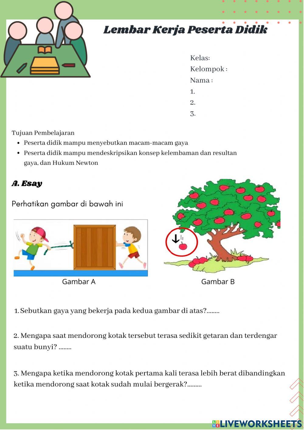 Gaya dan Hukum Newton | Live Worksheets