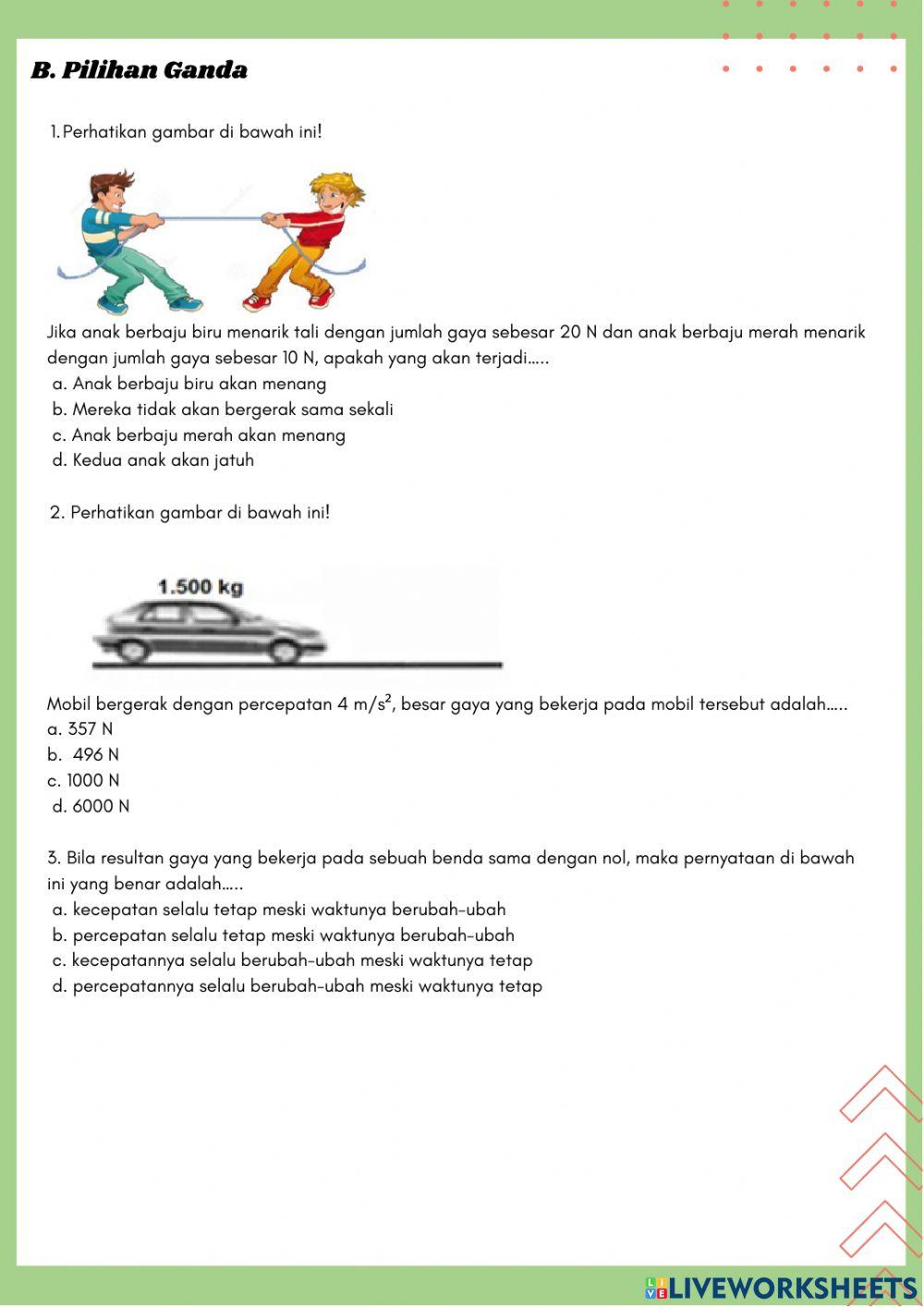 Gaya dan Hukum Newton | Live Worksheets