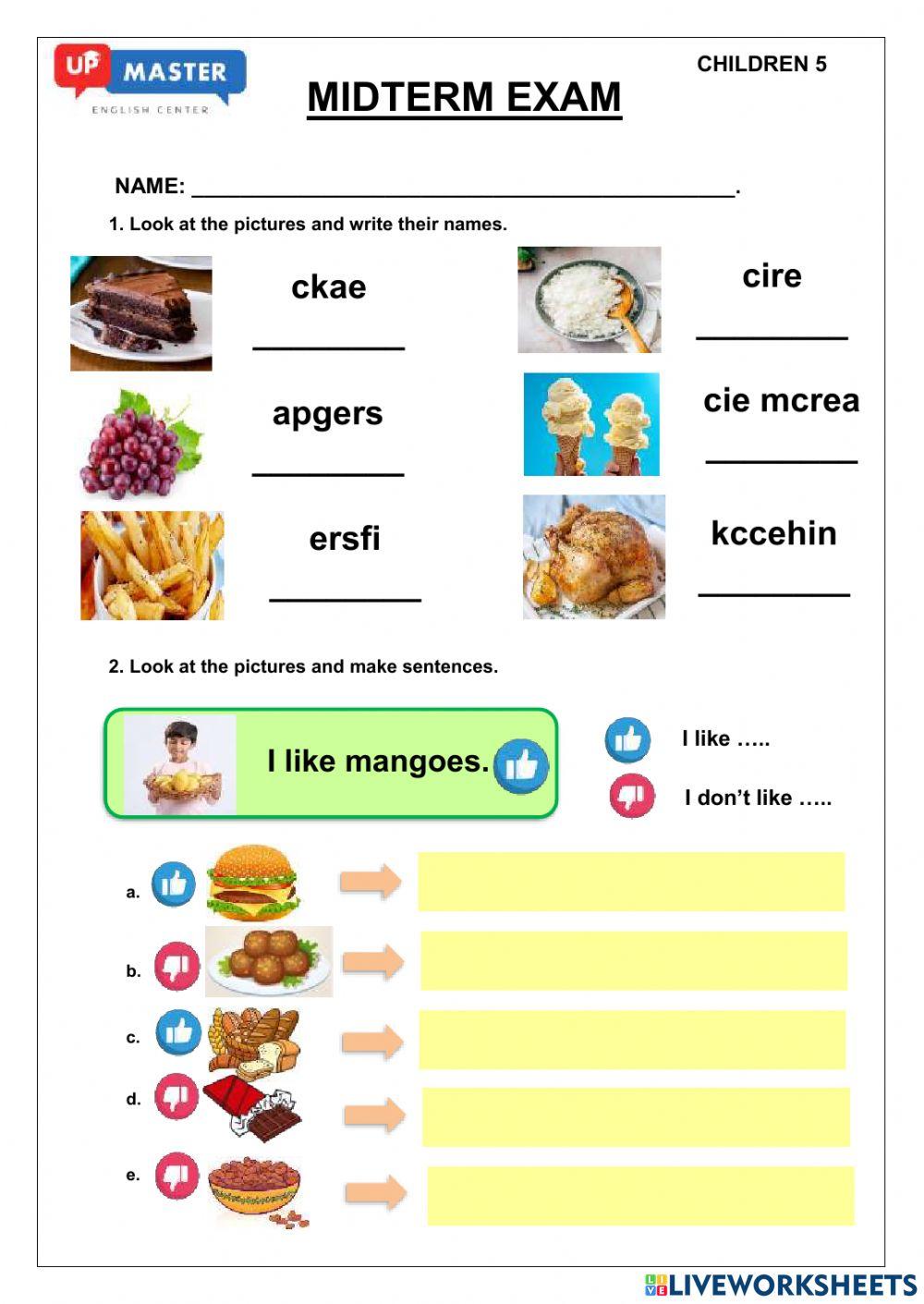 Mid term exam English as a Second Language (ESL) exercise | Live Worksheets
