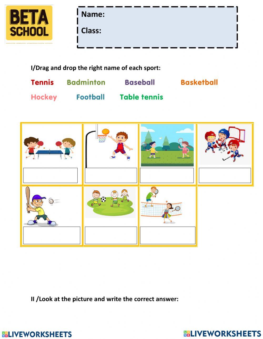 Sports online exercise for 4 | Live Worksheets