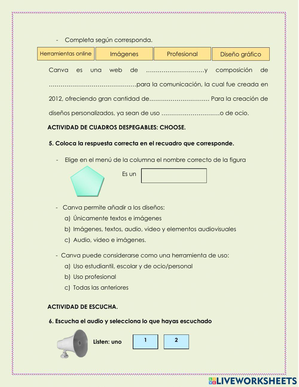 Ficha de prueba de liveworksheets worksheet | Live Worksheets