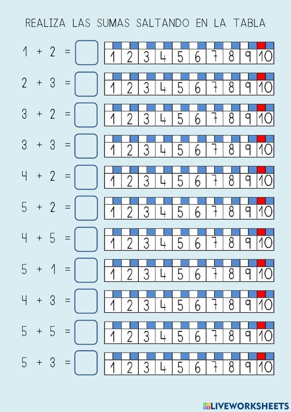 Cálculo - sumas hasta el 10 worksheet | Live Worksheets