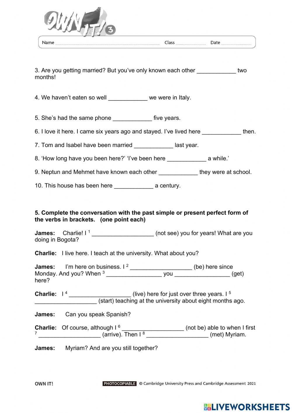 PR3+ Own It units 2-3 online exercise for | Live Worksheets