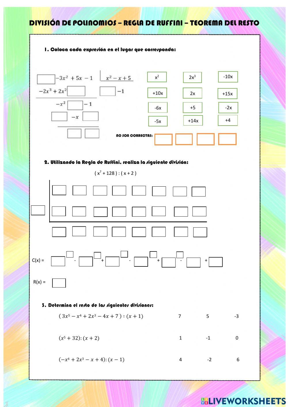 División de pol… | Free Interactive Worksheets | 2888555