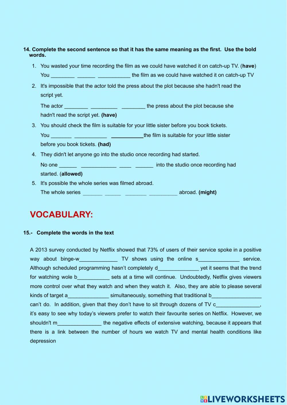 Modals online exercise for Year 12 | Live Worksheets