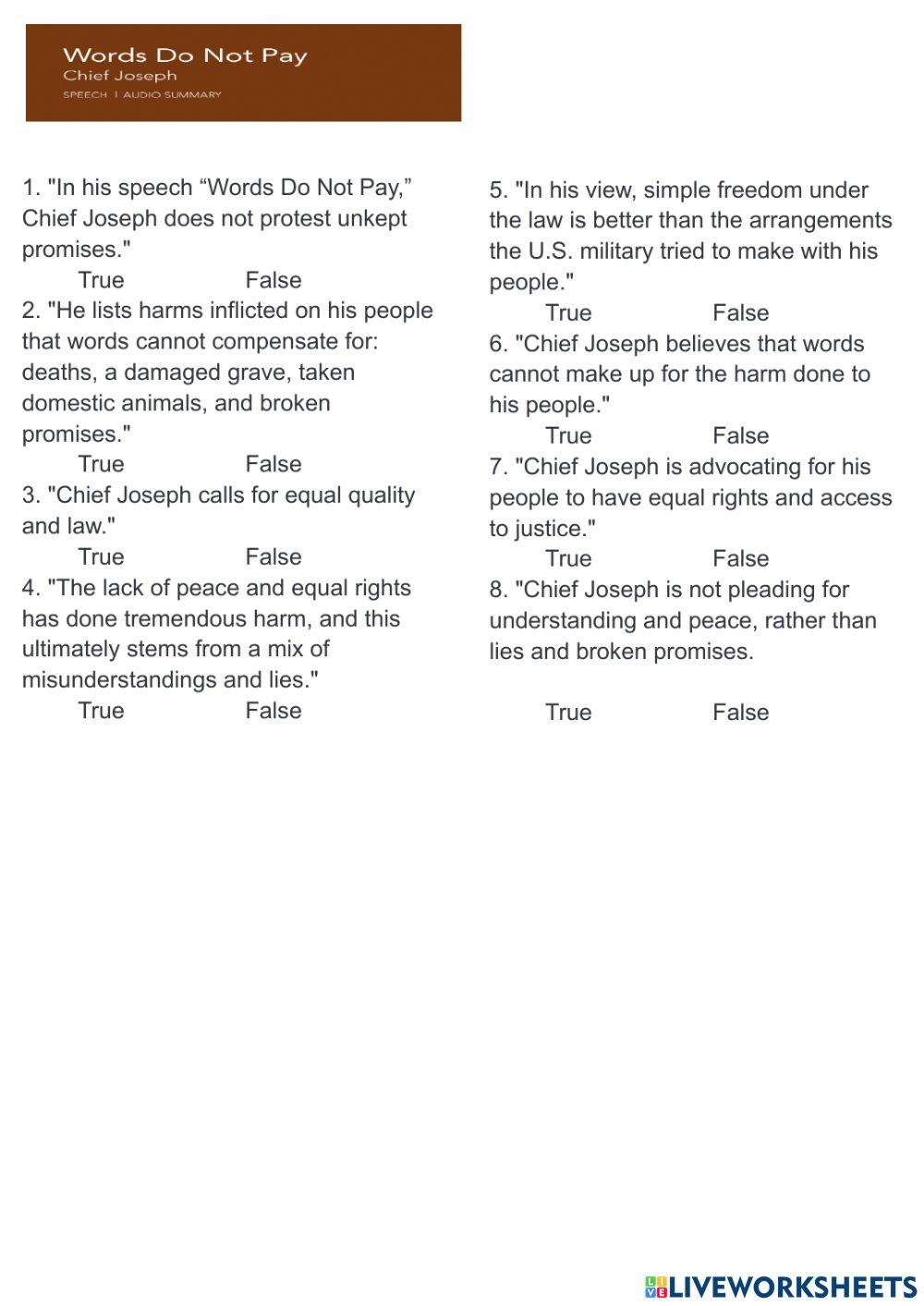 2517920 | Words Do not Pay Listening Quiz | Carlos Diaz A