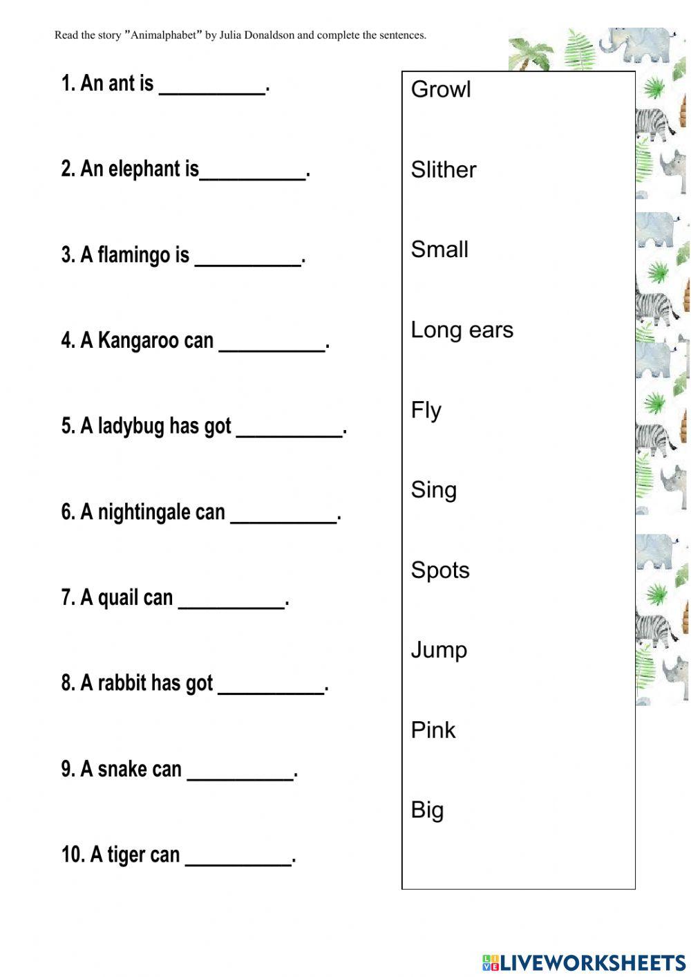 Animals online exercise for 4th | Live Worksheets