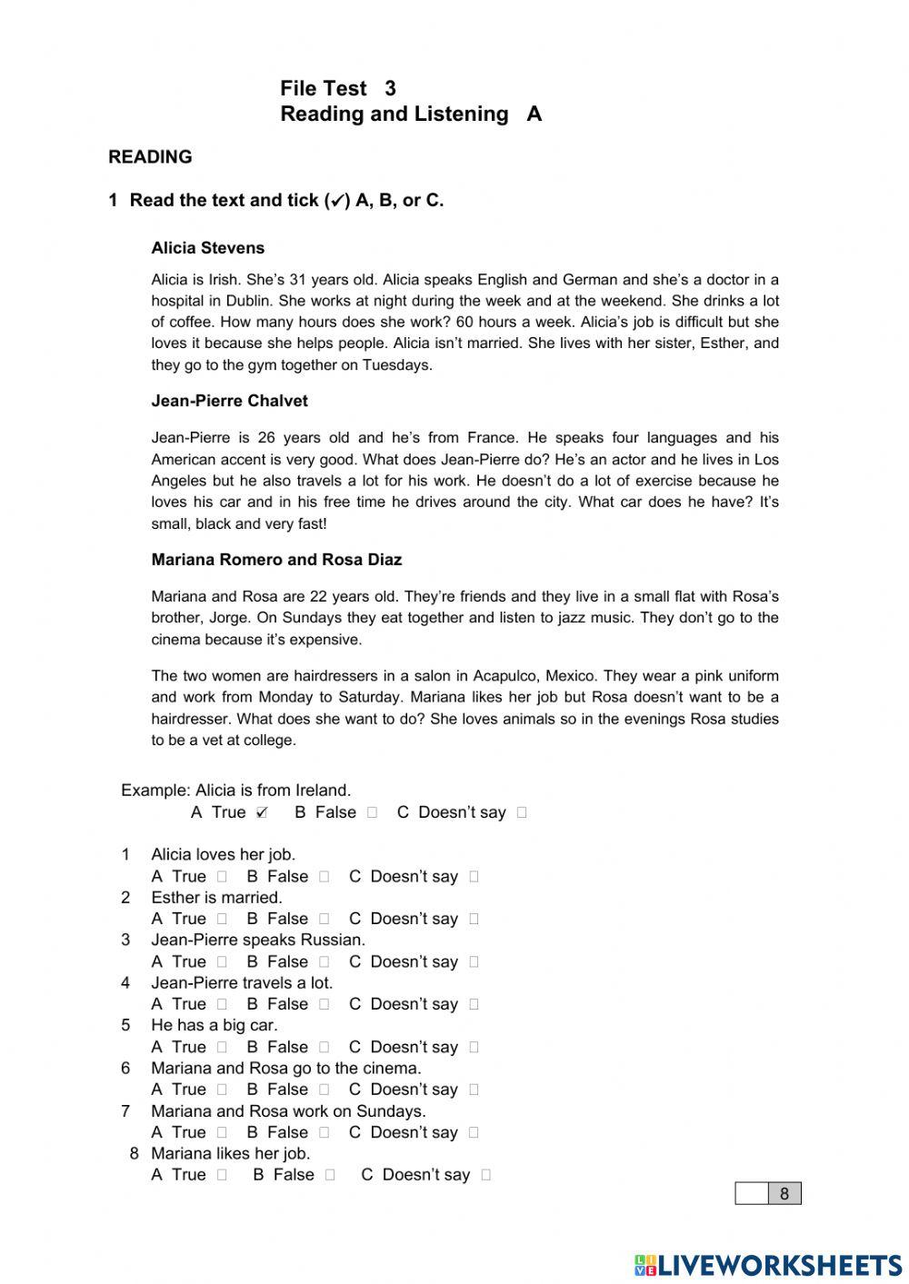 Elem - Test Unit 3 worksheet | Live Worksheets