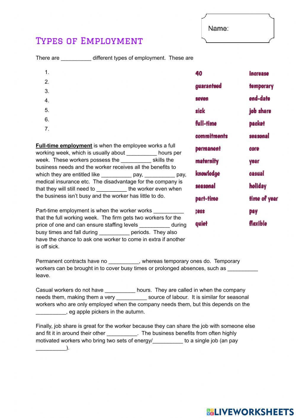Types Of Employment 2267353 KurtonE Live Worksheets types-of-employment-2267353-kurtone-live-worksheets