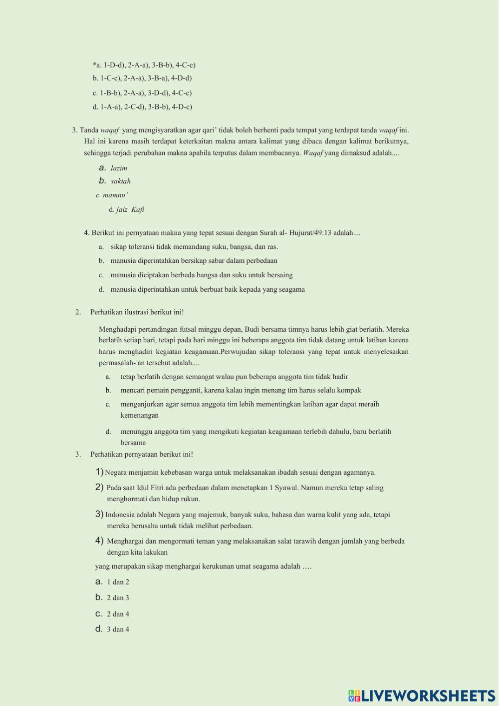 Bab 6 Toleransi worksheet | Live Worksheets