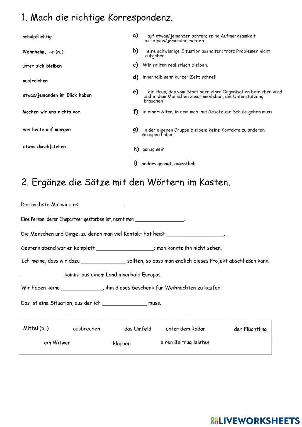 Pdf online exercise: U9 | Live Worksheets