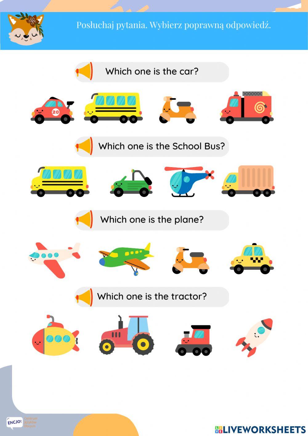 Iws u7 vehicles interactive worksheet | Live Worksheets