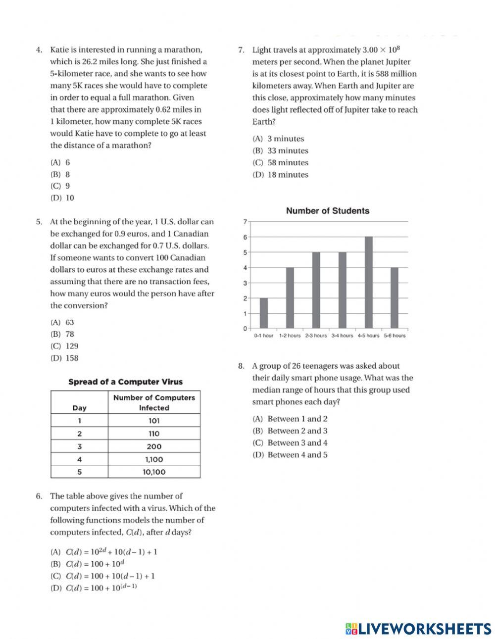SAT Practice 2267837 | Hala aboshokka | Live Worksheets SAT Practice 2267837 | Hala aboshokka | Live Worksheets