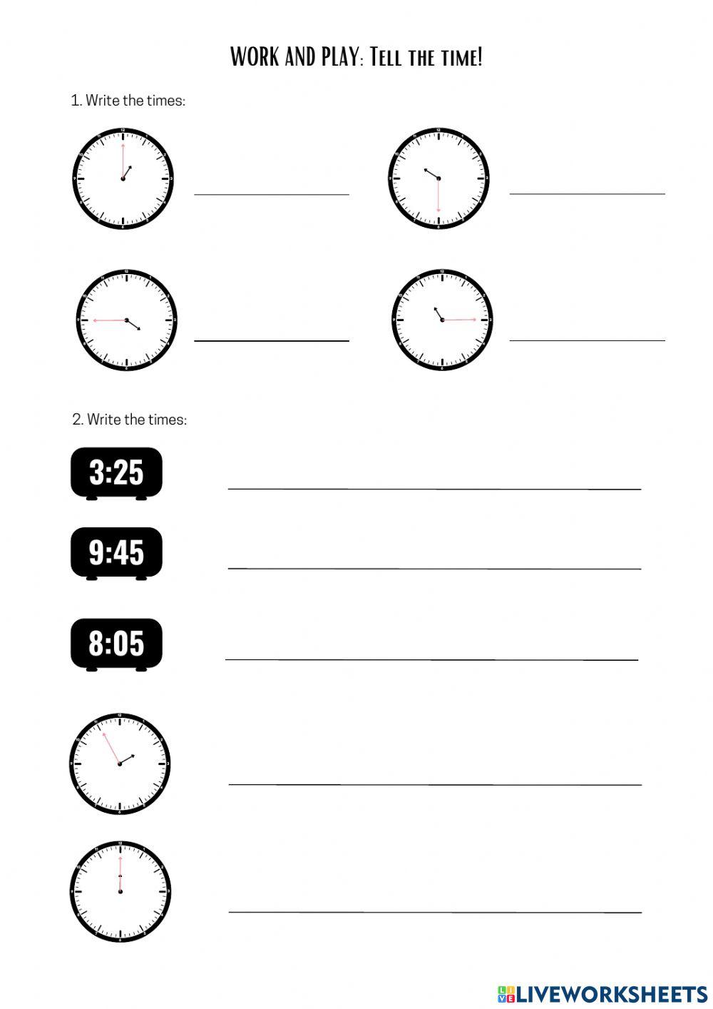 Tell the time free online activity | Live Worksheets