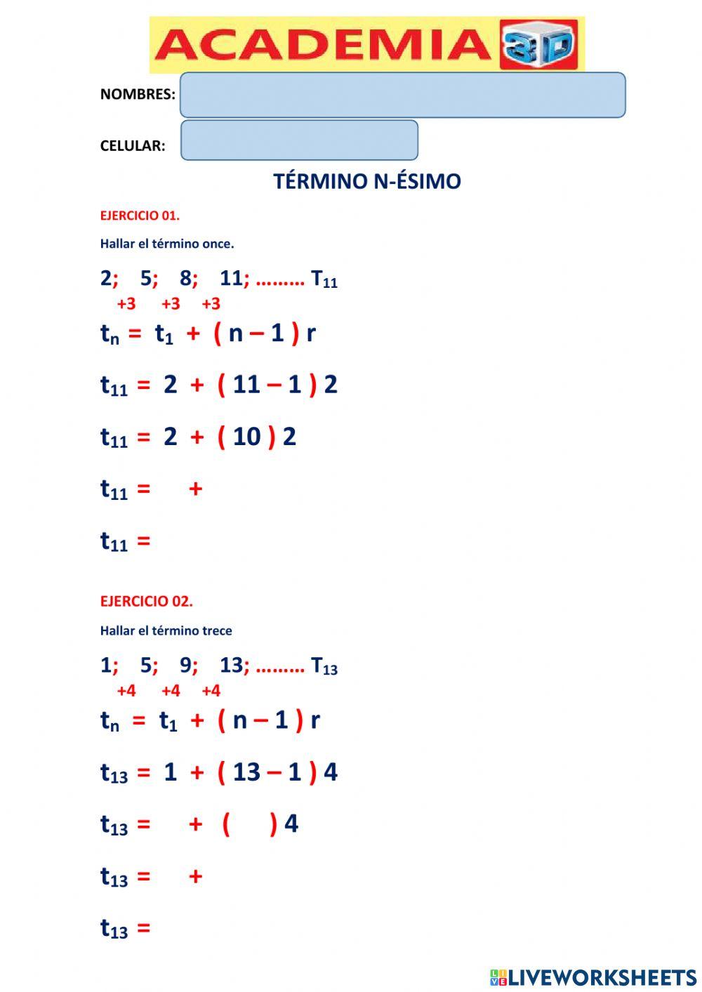 Término n-ésimo | Free Interactive Worksheets | 2268731
