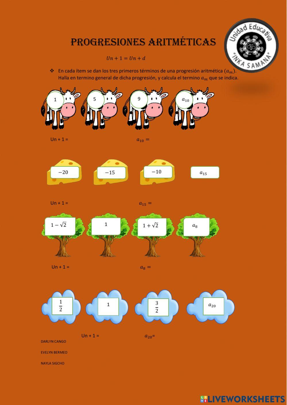 Progresiones aritmeticas online worksheet for segundo de bachillerato | Live Worksheets