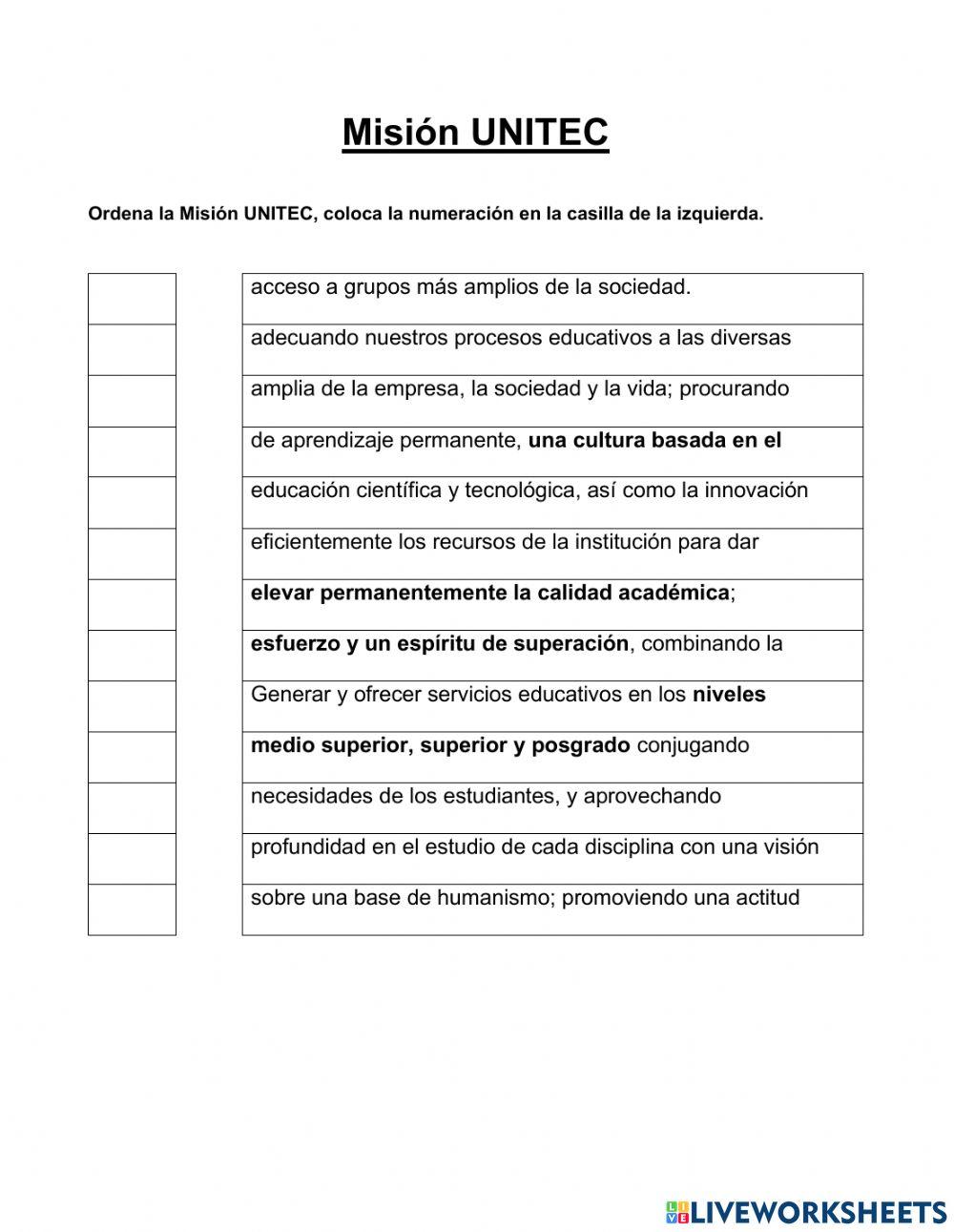 Misión UNITEC 2269239 | Armando Garibay | LiveWorksheets