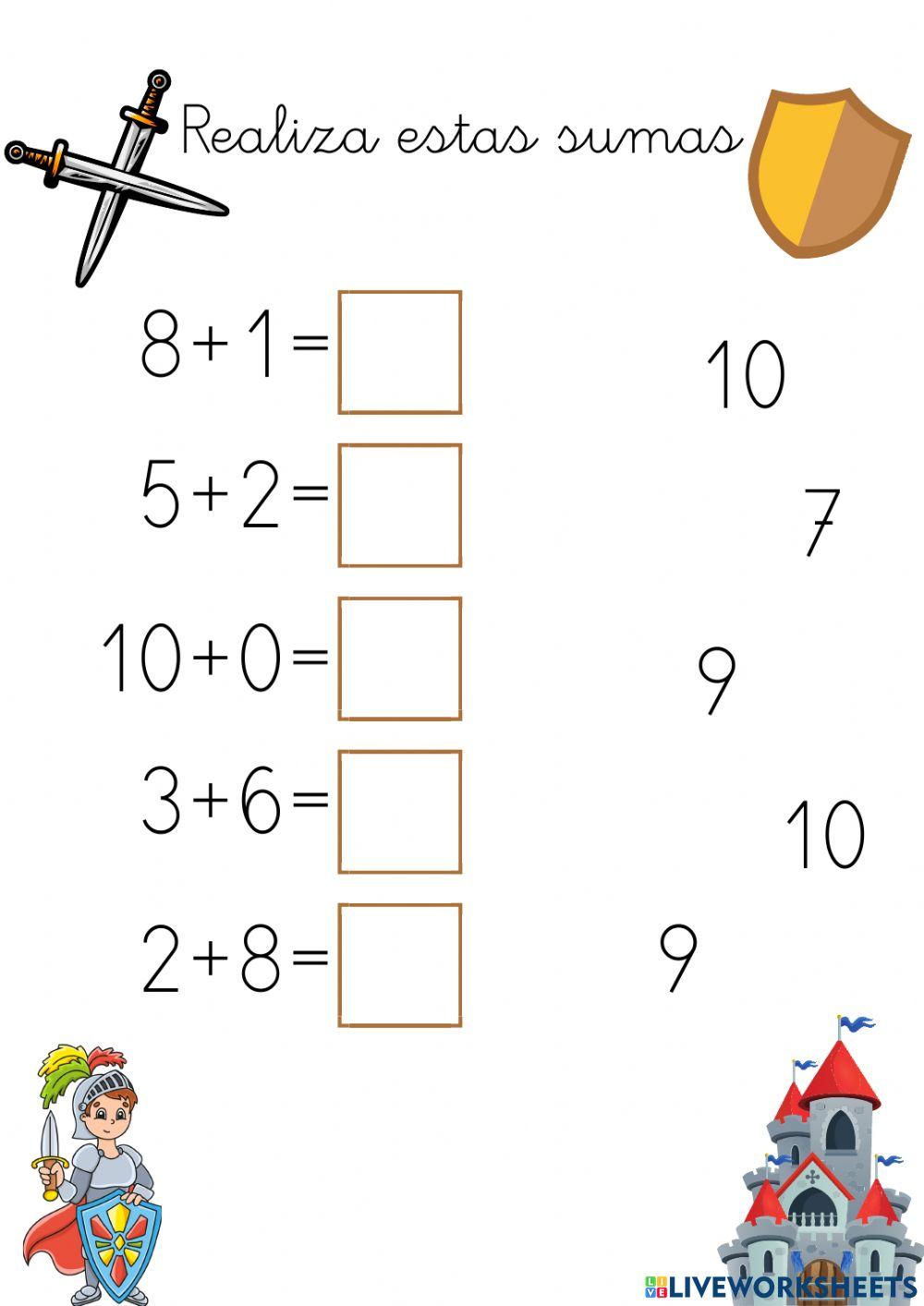 Sumas horizontales infantil worksheet | Live Worksheets
