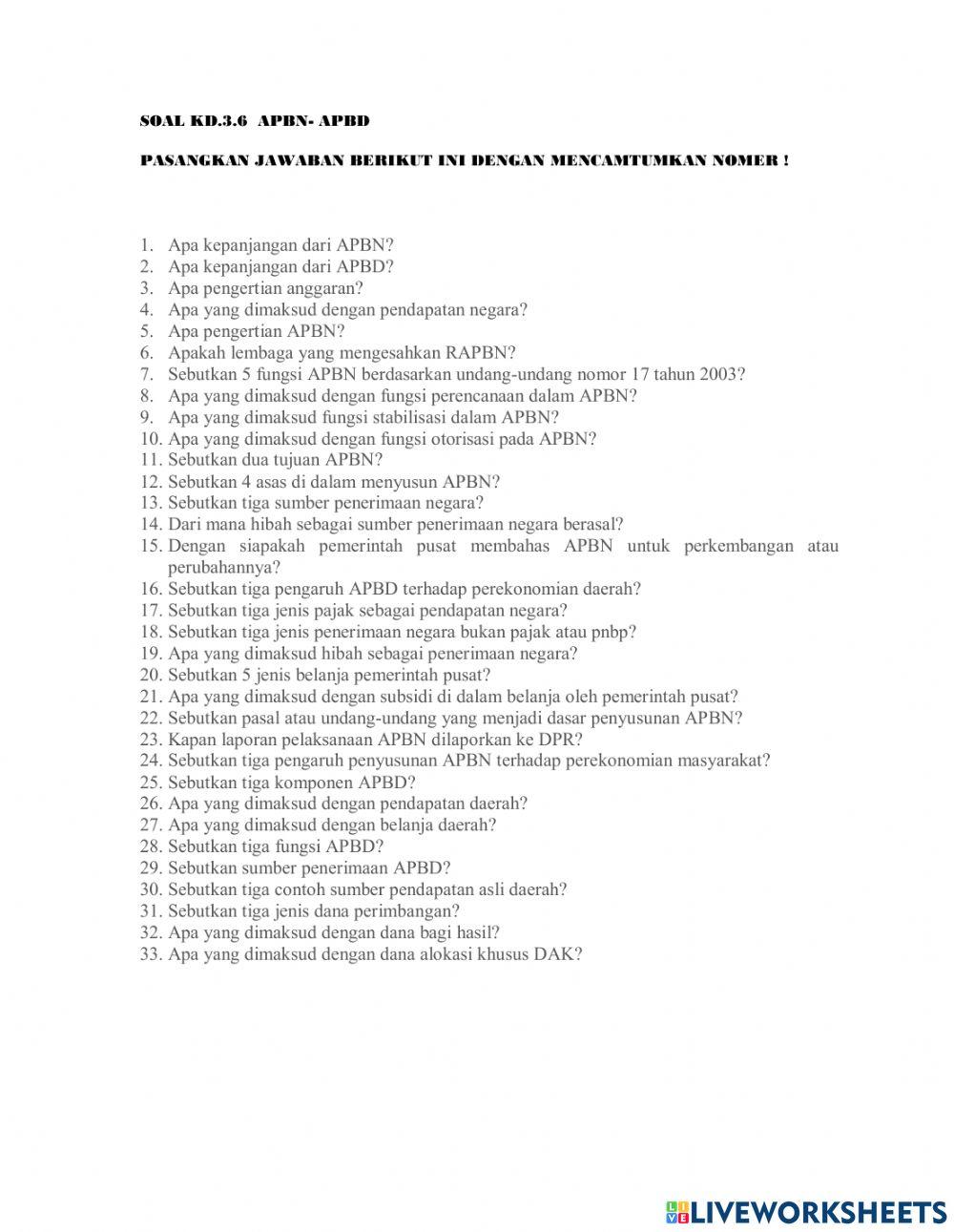 Apbn-apdb 2 worksheet | Live Worksheets