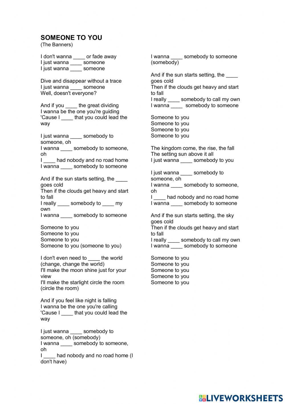 Someone to you - The Banners worksheet | Live Worksheets
