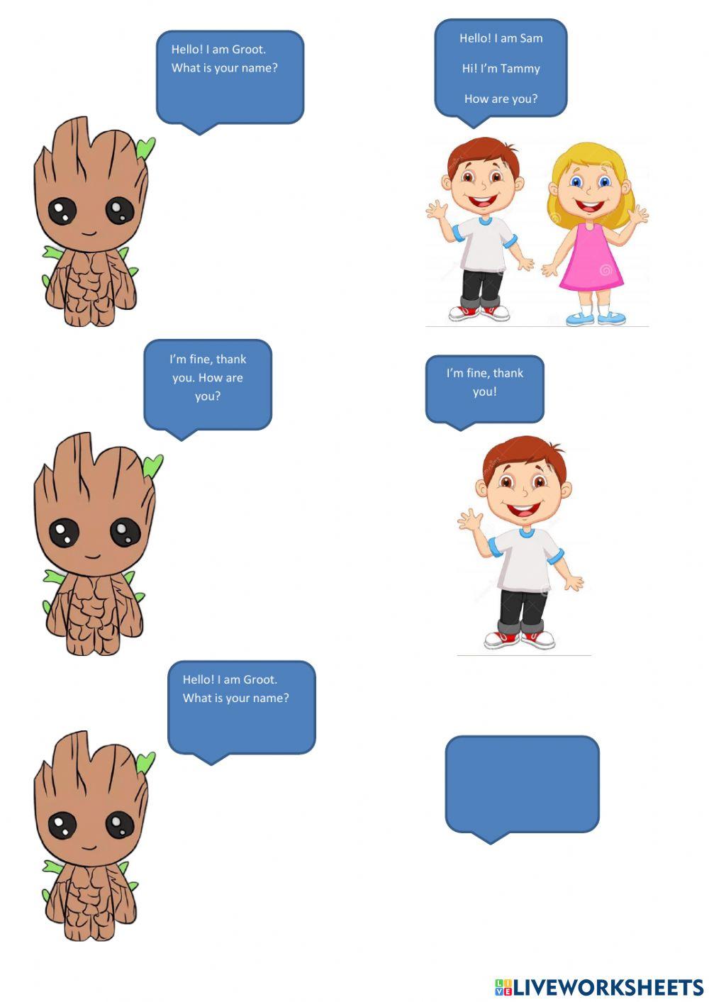 Greetings with Groot worksheet | Live Worksheets