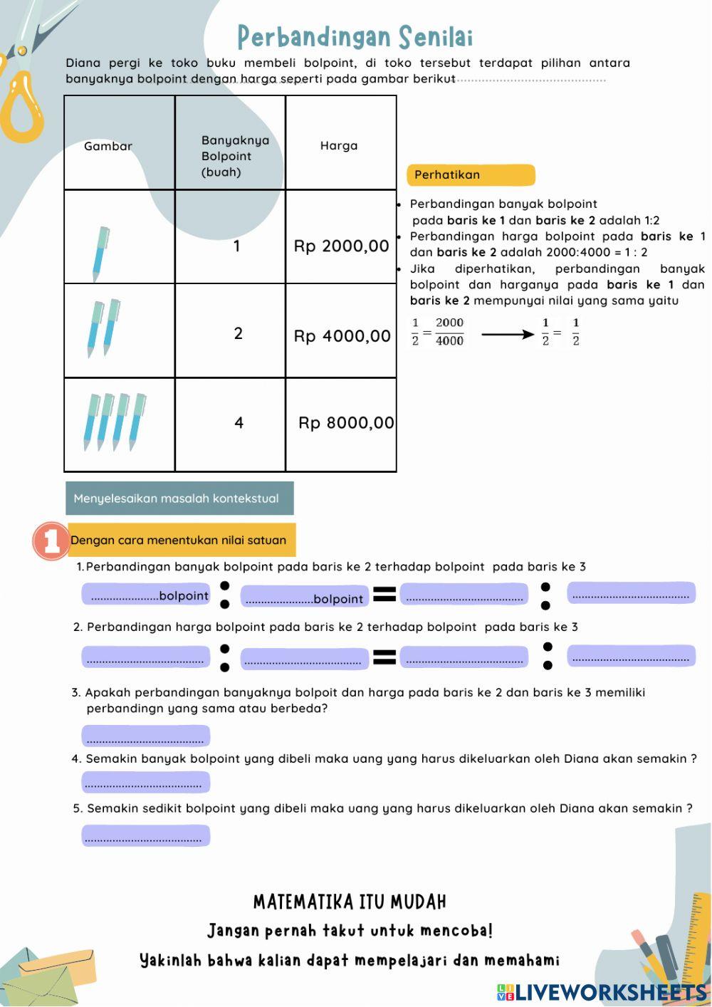 Perbandingan Senilai online activity for 2/VII | Live Worksheets