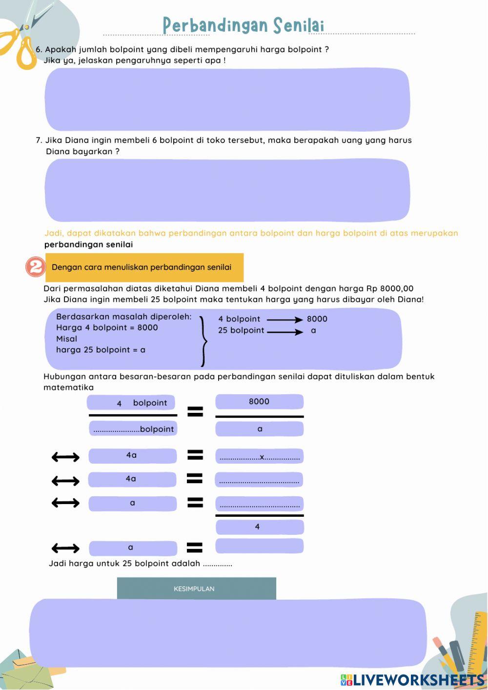 Perbandingan Senilai online activity for 2/VII | Live Worksheets
