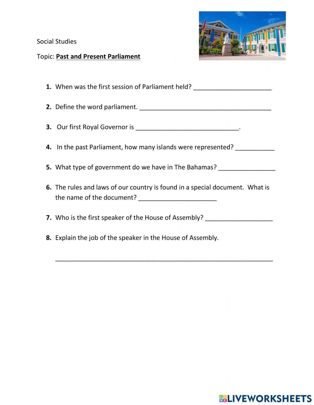 Past and Present Parliament in The Bahamas online exercise for | Live ...