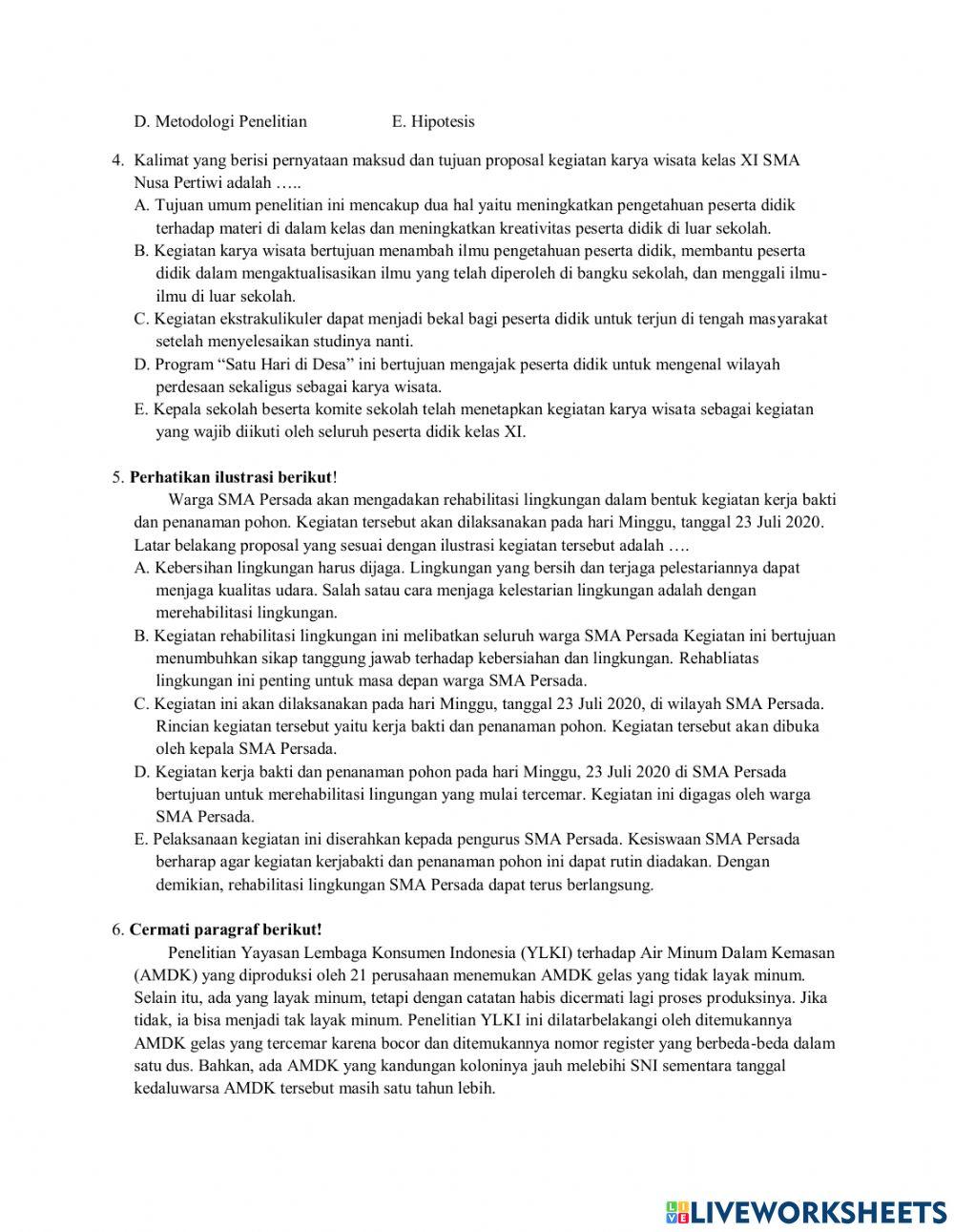 PH Proposal worksheet | Live Worksheets