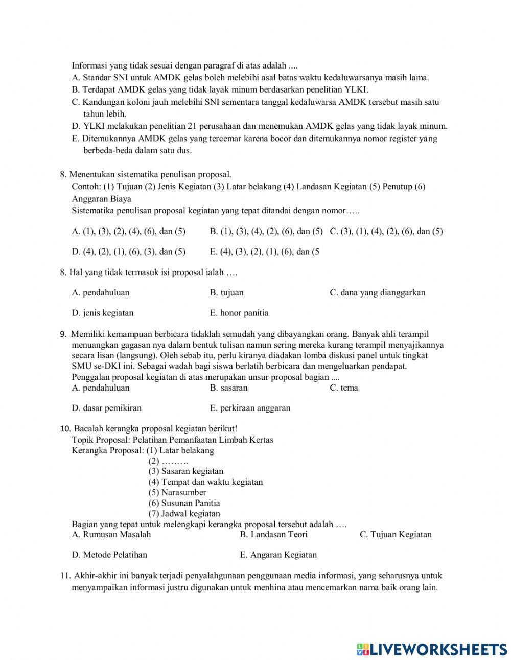 PH Proposal worksheet | Live Worksheets