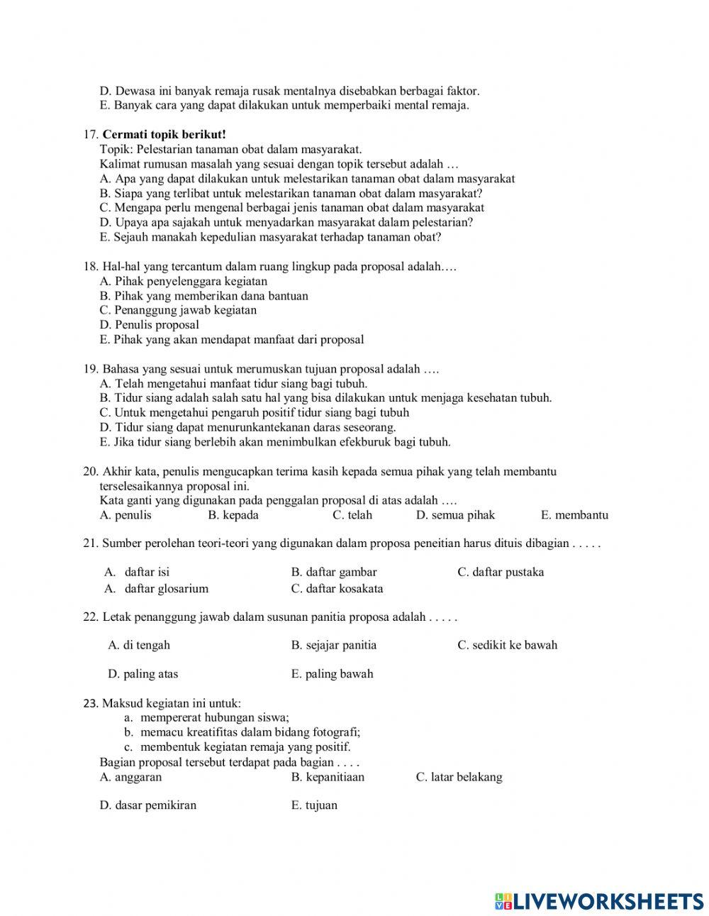 PH Proposal worksheet | Live Worksheets