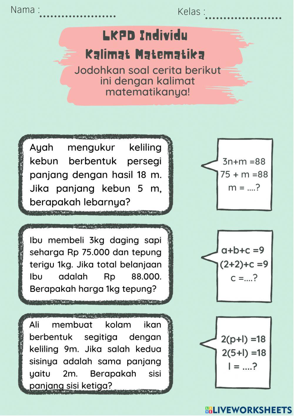 Lkpd matematika kelas 5 online worksheet | Live Worksheets