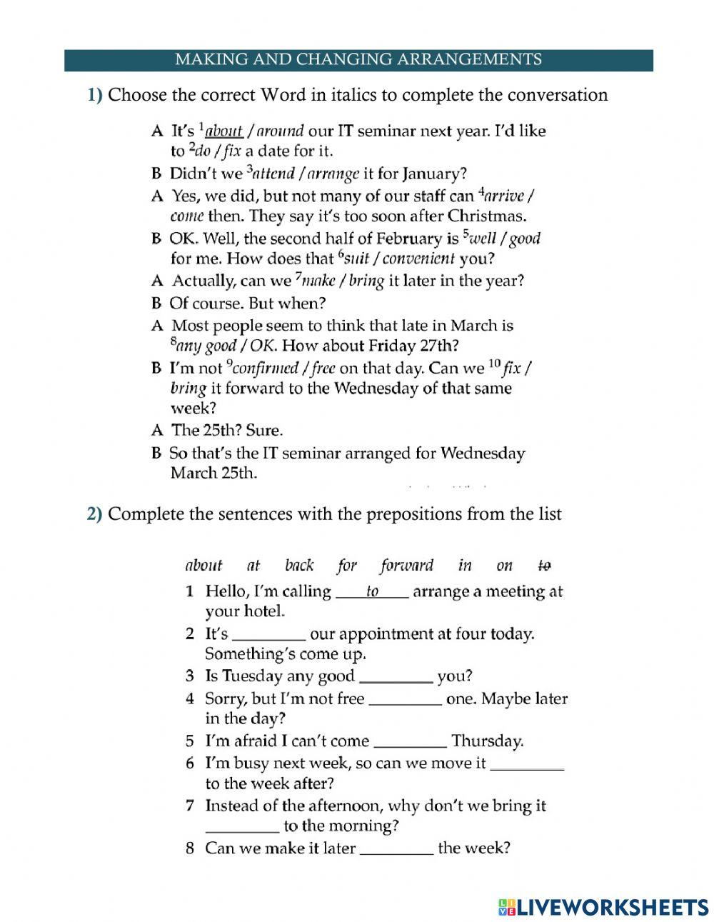 Making and changing arrangements worksheet | Live Worksheets