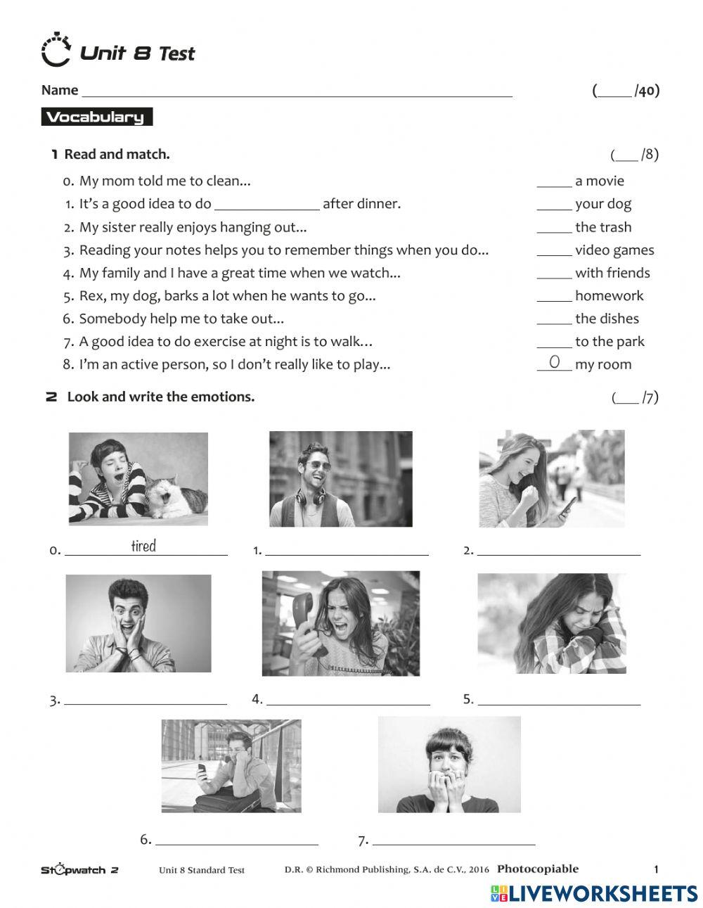 STOPWATCH UNIT 8 online exercise for | Live Worksheets