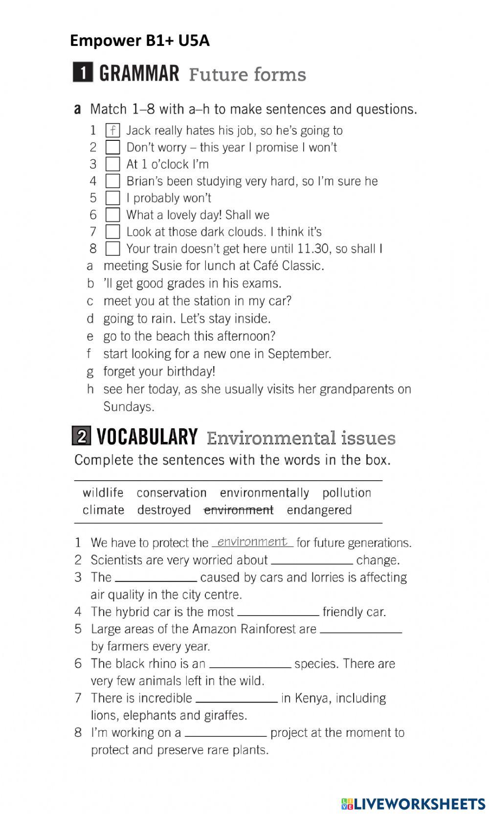 Empower B1+ U5A worksheet | Live Worksheets