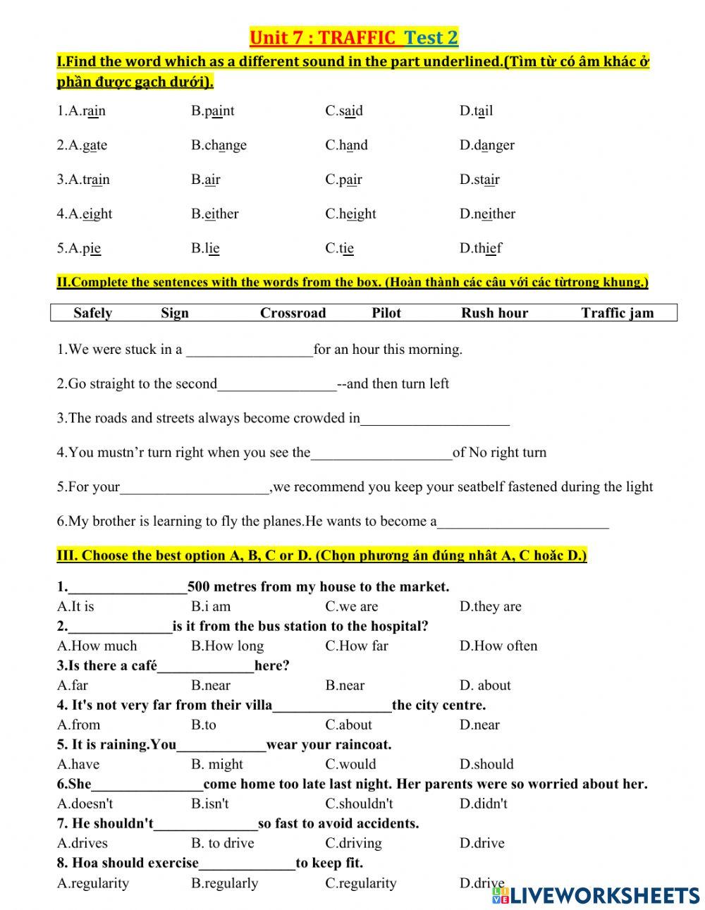 G7-unit 7 test2 worksheet | Live Worksheets