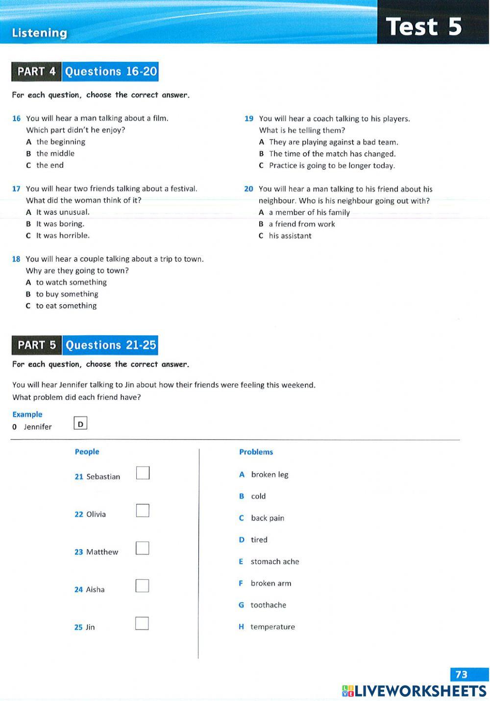 Ket listening t… | Free Interactive Worksheets | 2256259