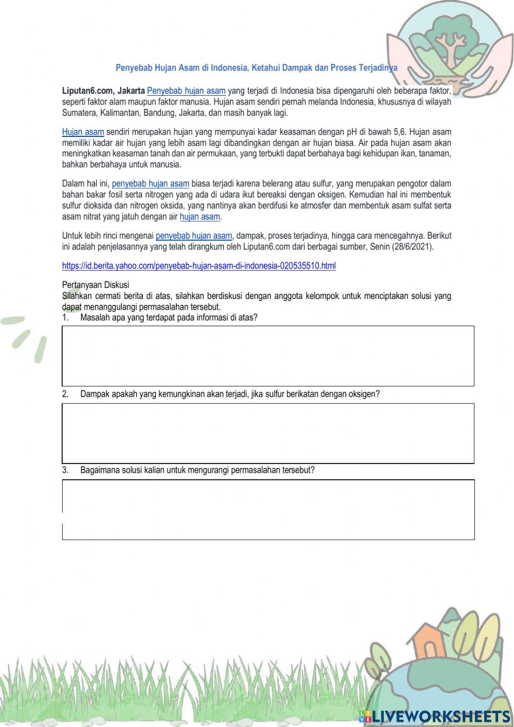 Hujan Asam worksheet | Live Worksheets