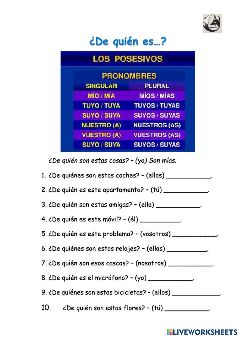 2256749 | ¿De quién es ...? | clasesele | LiveWorksheets