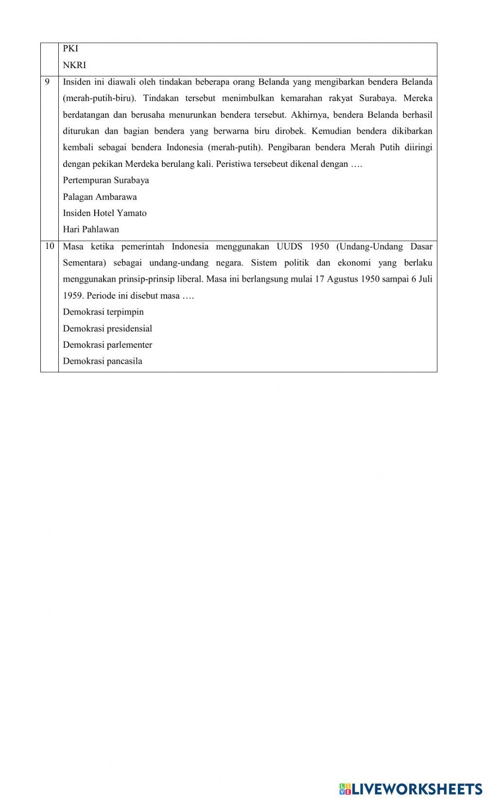 Assesmen diagnosis IPS 9 worksheet | Live Worksheets