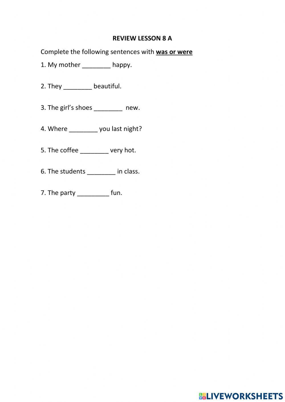 Review lesson 8a worksheet | Live Worksheets