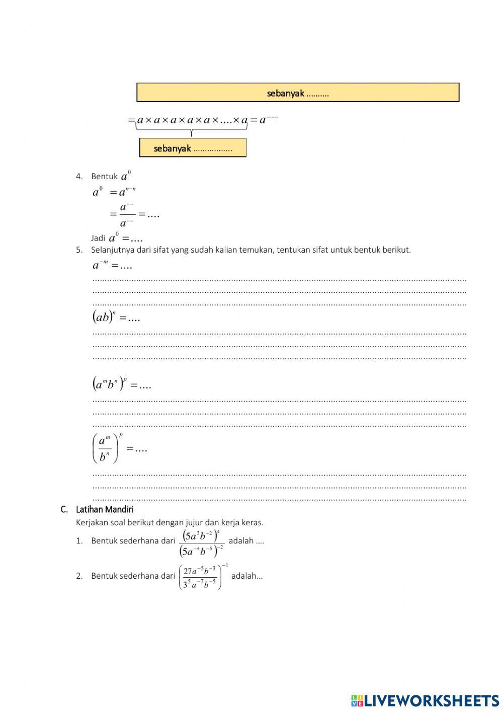 Lkpd eksponen online worksheet | Live Worksheets
