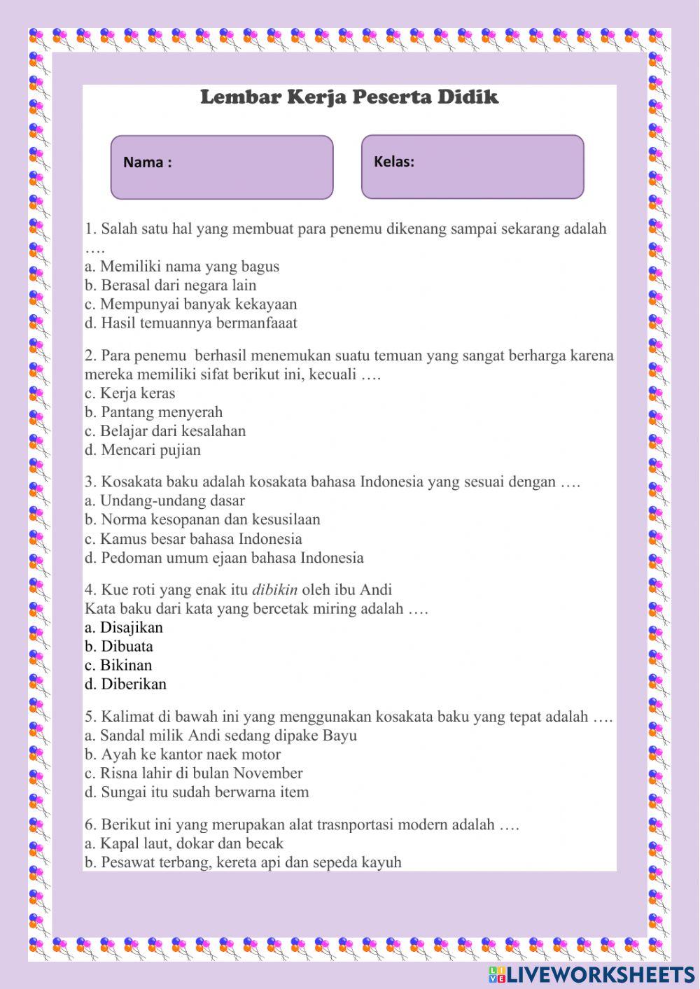 Lembar Kerja TIK worksheet | Live Worksheets
