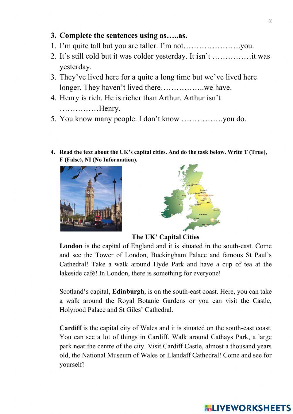 Enterprise 1 Unit 12 Degrees of Comparison activity for 7 | Live Worksheets