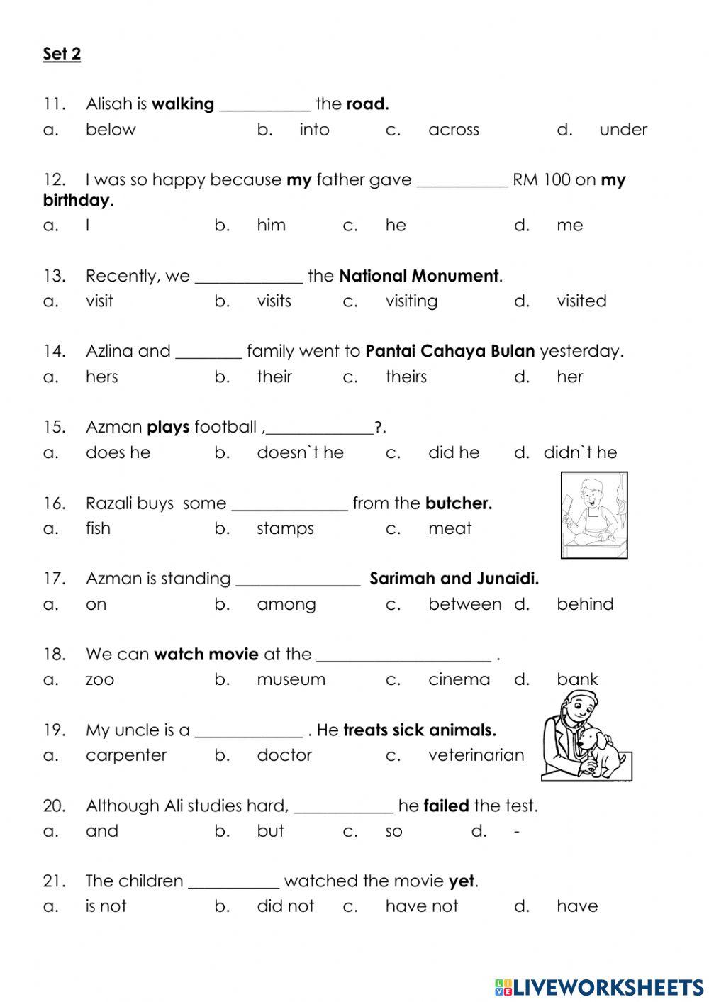 Grammar and Vocabulary Exercise interactive worksheet | Live Worksheets