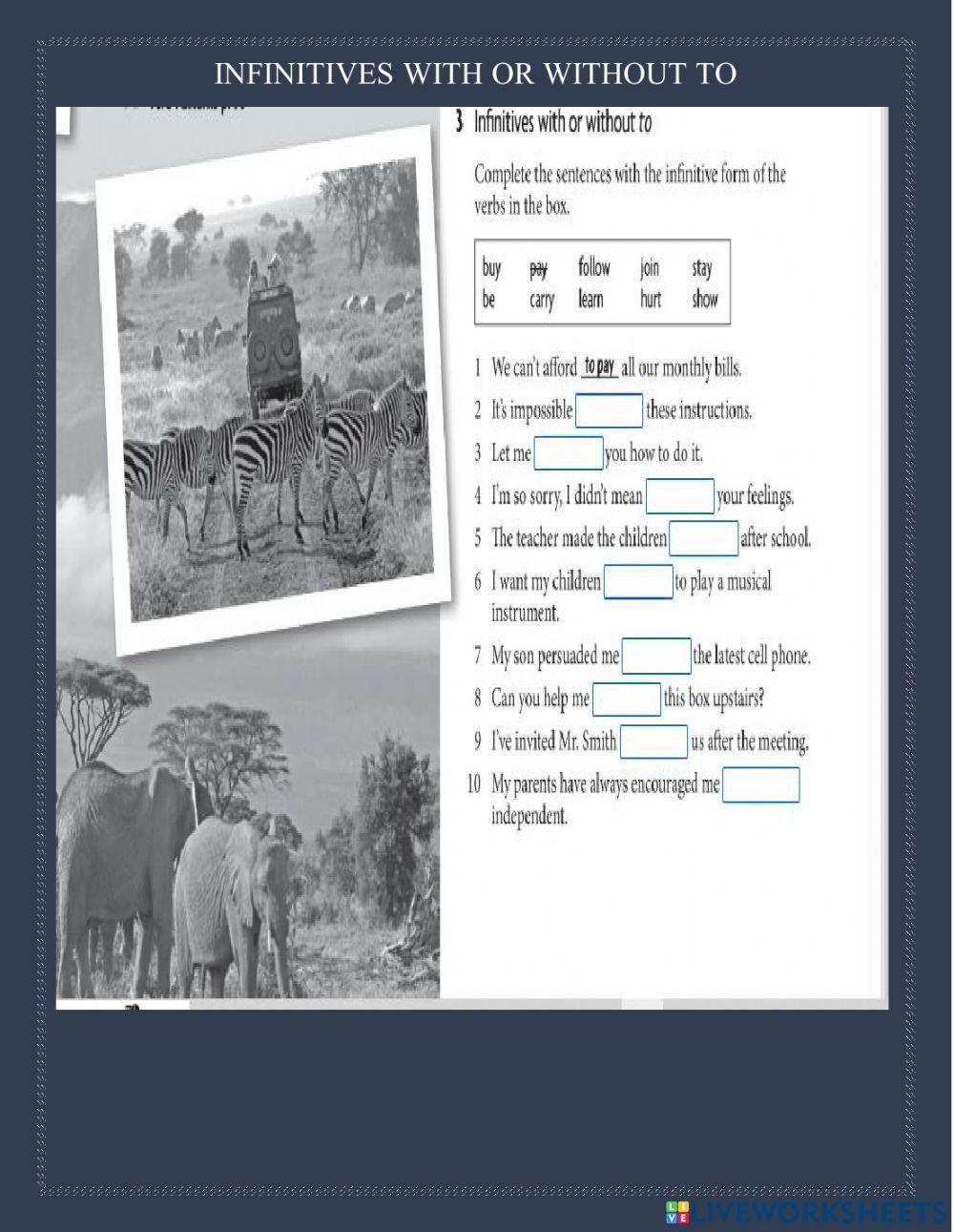 Infinitives with or without to online exercise for | Live Worksheets